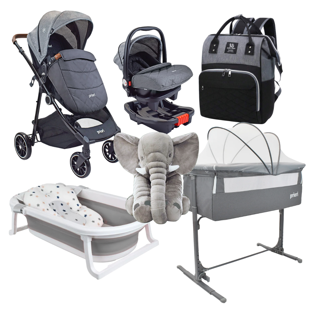 Combo Coche Aria Portabebe Bañera Colecho Priori Golf Elefante y Pañal ...